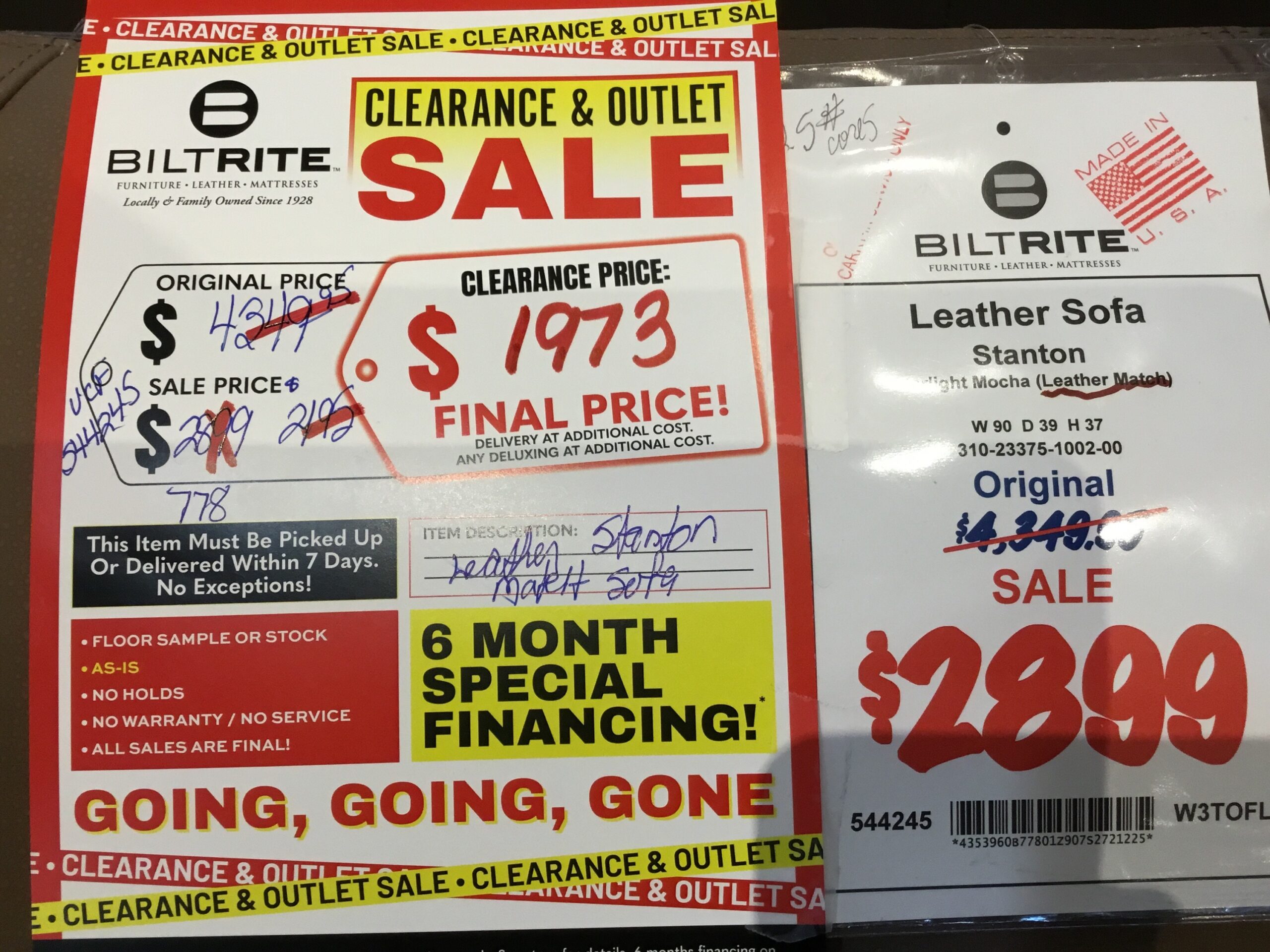 Stanton Leather Match Sofa Final Price – BILTRITE - Greenfield - Metro ...